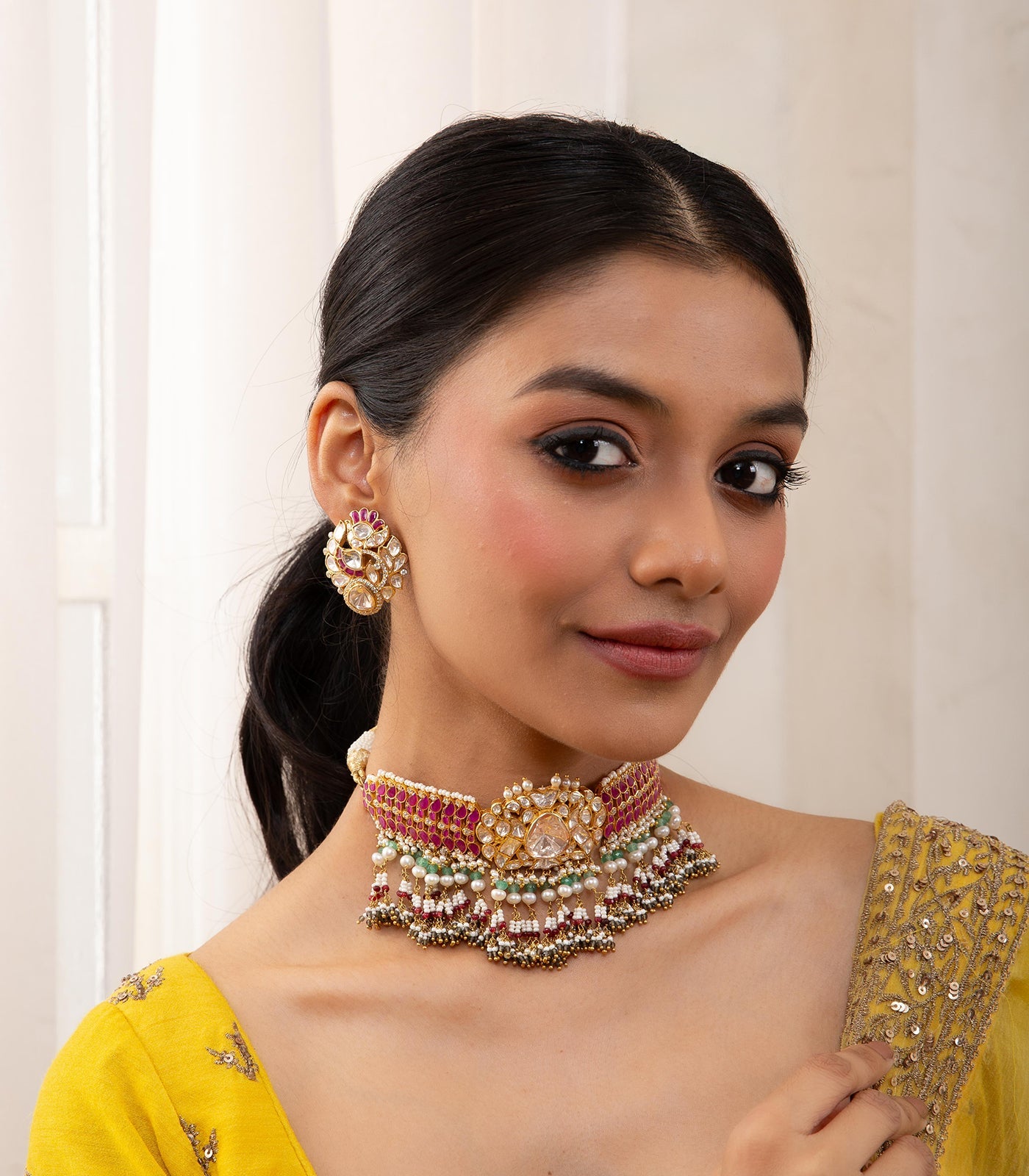 YASI RUBY MOISSANITE CHOKER SET – Preeti Mohan International